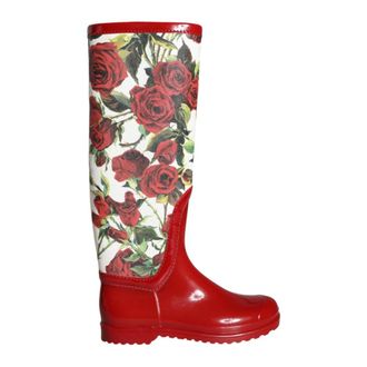 Dolce & Gabbana Rote Blumen Gummikniehohe Stiefel - - Shoes - Damen - Mehrfarbig - 36 EU