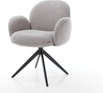 DELIFE Drehstuhl Nube-Flex mit Armlehnen Cord Silbergrau Kreuzgestell breit Schwarz 360° drehbar Taschenfederkern, Esszimmerstühle