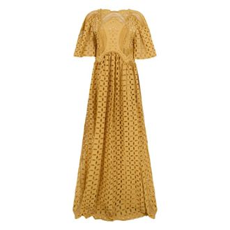 Alberta Ferretti Langes Kleid mit R&uuml;schen - - Dresses - Damen - Gelb - M