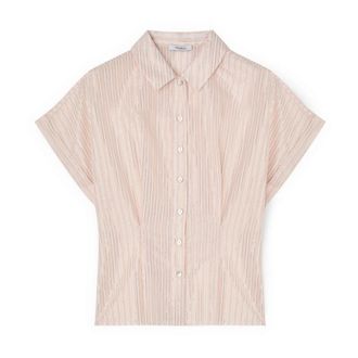 Motivi Lurex Gestreiftes Musselin-Hemd - - Blouses & Shirts - Damen - Rosa - 2XS