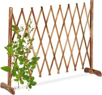 Relaxdays Rankgitter Holz, ausziehbar bis 275 cm, Rankhilfe Kletterpflanzen, Scherengitter freistehend, Garten, Natur