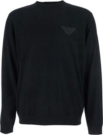 Emporio Armani Homme, Pulls, Noir, Taille: XL Pull en maille simple en laine vierge avec &eacute;cusson aigle