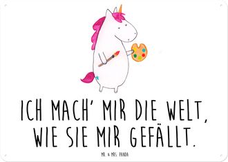 Mr. & Mrs. Panda DIN A3 Blechschild Einhorn Künstler - Geschenk, Wandschild, Wand-Dekoration, Unicorn, Geschenk Schild, Einhorn Deko, Englisch