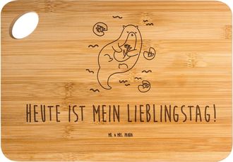 Mr. & Mrs. Panda Bambus - Schneidebrett Otter Seerose - Geschenk, Schneidebrett Holz, Otter Seeotter See Otter, Seeotter, Holz Bretter, Holzbretter