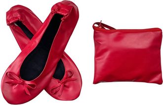 Minetom Damen M&auml;dchen Faltbare Ballerina Bequem Flache Ballerinas Casual Komfort Weich PU Leder Party Hochzeit Schuhe mit Tragetasche A Rot 39/40 EU