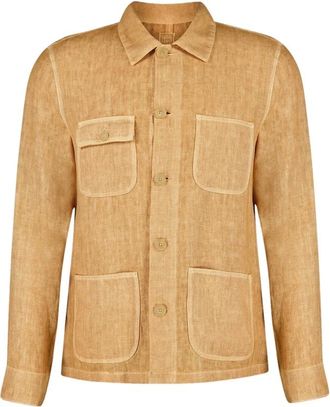 120% Lino Homme, Vestes, Brun, Taille: S Veste Boutonnée en Lin