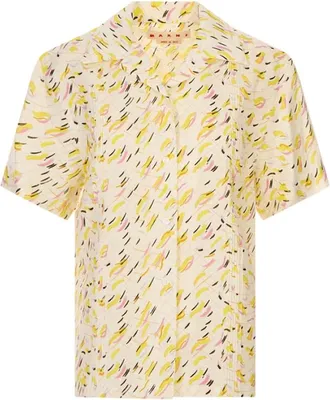 Marni Femme, Blouses et Chemises, Multicolore, Taille: 38 FR Chemise en lin avec imprim&eacute; Vague au Pinceau