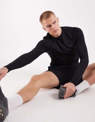 Capo Active Performance - T-shirt &agrave; manches longues et col zipp&eacute; avec imprim&eacute; au dos - Noir