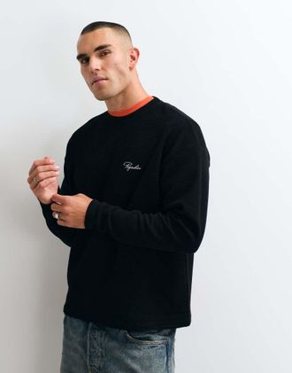 Pegador Pegador t-shirt oversize &agrave; manches longues en maille gaufr&eacute;e noir avec logo