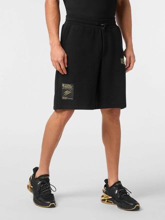 Plein Sport Short de jogging en jersey de coton avec logo imprim&eacute; et cordon de serrage
