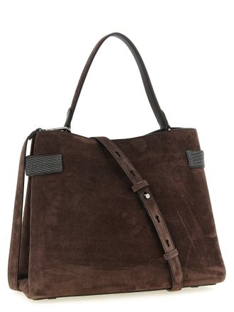 Brunello Cucinelli Womens Essence Shoulder Bag Brown Calfskin Leather