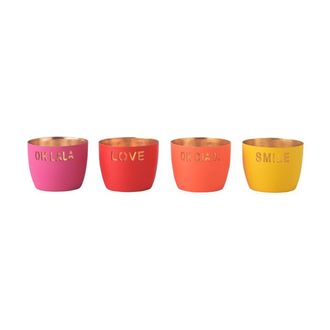 Giftcompany Windlicht Madras 4er Set XS mit Motiv Oh Lala, Love, Ok Ciao, Smile, Eisen H&ouml;he 4,5cm