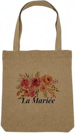 Fabulous Sac Shopping Tote Bag Aspect Lin - La Mari&eacute;e Mariage Mari&eacute;e Bouquet Aquarelle - Sac de Courses Toile Epaisse 360g Beige Naturel Cabas Port&eacute; Epaule Sol