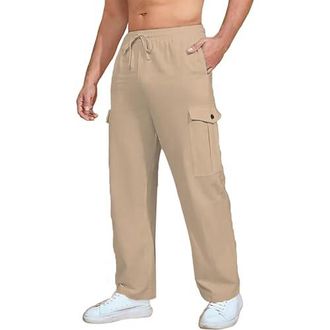 Generic Pantalon cargo pour homme - Coupe droite - Taille &eacute;lastique avec cordon de serrage - Style vintage - Pantalon de sport pour homme - Pantalon de joggin