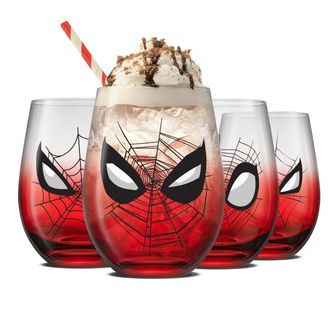 JoyJolt Marvel Spider-Man Spidey-Sense Trinkgl&auml;ser ohne Stiel, 540 ml, Superhelden-Glas, 4 St&uuml;ck, Marvel-Geschenke f&uuml;r M&auml;nner und Frauen