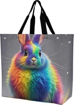 Generic Lapin Rainbow Sac Fourre Tout Grand Sacs De Courses L&eacute;ger Sac &Agrave; Bandouli&egrave;re Pour Plage Gym Shopping