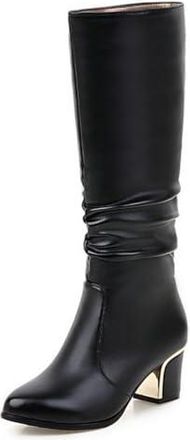 Generic Bottes Femmes Cuir Genou Talon Bloc Pointe Saison Fêtes Hiver Mode Idée Cadeau Célébration,Noir,34 EU