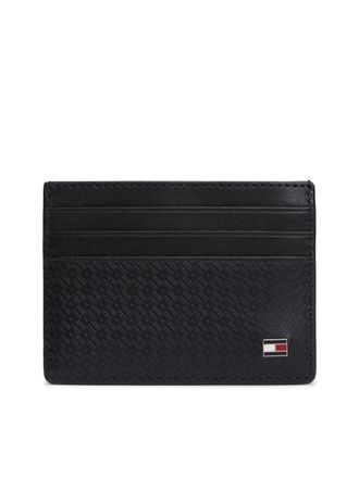 Tommy Hilfiger Kartenetui TOMMY HILFIGER TH EMBOSS CC HOLDER, Damen, schwarz, Leder, unifarben, Kleinlederwaren, Unisex, Mini-Geldbeutel, Portemonnaie mit Monogramm-