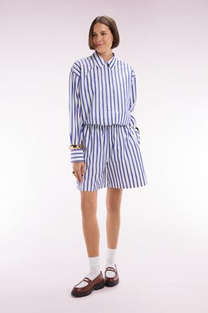 Eden Park Short En Coton Blanc &Agrave; Rayures Bleues Coupe Oversized