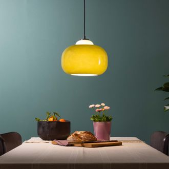 Lightbox Hängelampe mit grünem Glas-Schirm | max. 1,29 m Höhe, Ø 30 cm | höhenverstellbare Vintage Pendelleuchte mit kürzbarem Kabel | E27 Fassung | Esszimmer 