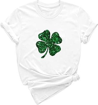 Generic T-shirt de la Saint-Patrick pour femme - Style décontracté - Imprimé trèfle porte-bonheur - Doux - Coupe ajustée - Léger - Manches courtes - Costume d