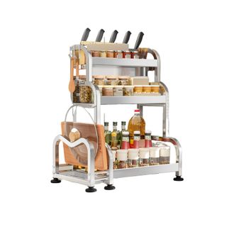 Generic 3-lagiges Gewürzregal, vertikales Küchenregal aus Edelstahl mit Messerhalterschutz und Topfdeckelregal for Schneidebretter, geeignet for die Organisat