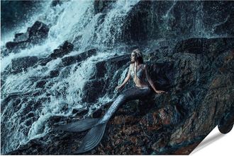 Islandburner XXL Bild Poster Meerjungfrau auf Felsen vor einem Wasserfall Premium Bilder Fotodruck