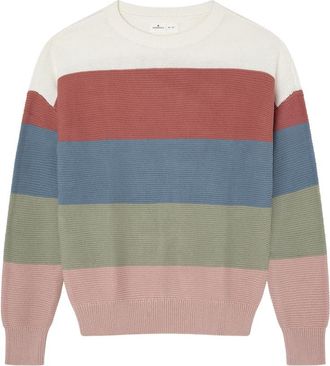 Springfield Damen Jerseydealgod&oacute;nenbloquesdecolorconpu&ntilde;osydobladillodecanal&eacute; Pullover Streifen Farbblock Baumwolle, Wei&szlig; Bedruckt 2, S