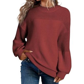 Generic Pull d&eacute;contract&eacute; &agrave; manches longues et col rond en tricot uni pour femme, Rouge, XXL