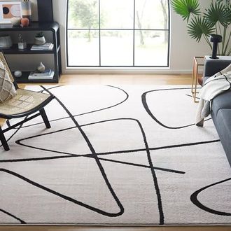 Safavieh Geometrisch Teppich für Wohnzimmer, Esszimmer, Schlafzimmer - Melody Collection, Kurzer Flor, Elfenbein und Schwarz, 274 X 366 cm