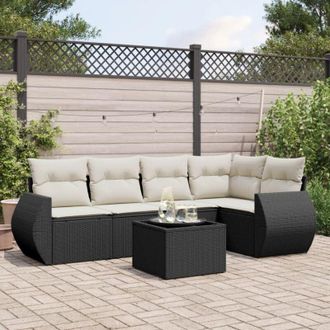vidaXL 6-tlg. Garten-Sofagarnitur mit Kissen Schwarz Poly Rattan - Vidaxl