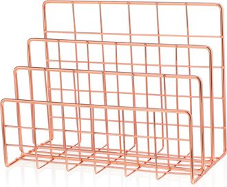 Hemobllo UKCOCO Zeitschriftenst&auml;nder und Briefsortierer aus Metall 3 Fach Kleiner Schreibtisch Organizer in Ros&eacute;gold f&uuml;r Homeoffice und B&uuml;ro Multifunktionale A