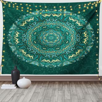 Abakuhaus Teal Wandteppich und Tagesdecke, Eastern Mandala aus Weiches Mikrofaser Stoff Waschbar ohne Verblassen Digitaldruck, 230 x 140 cm, Teal