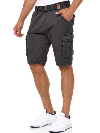 Indicode Herren Monroe Cargo Cargo-Shorts inkl. G&uuml;rtel | Bermuda M&auml;nner Sommerhose aus Baumwolle Raven, S