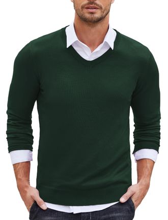 Coofandy Herren V Ausschnitt Pullover Langarm Sweater Slim Fit Winter Einfarbig Strickpullover M&auml;nner PAT3 XL