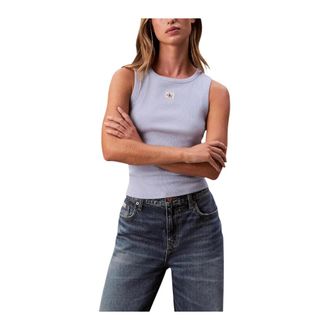 Calvin Klein Jeans Femme, Tops, Bleu, Taille: 36 FR D&eacute;bardeur &agrave; Col Rond Sans Manches