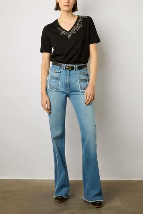 Gerard Darel T-shirt en coton &agrave; strass - MALIE - Noir