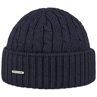 Stetson Bonnet en Tricot Georgia Wool Femme/Homme - Made in Germany pour lhiver avec Revers, Revers Automne-Hiver - Taille Unique Bleu