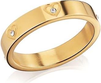 Abbott Lyon Bague en acier inoxydable étanche plaqué or 18 carats avec coeurs à cristaux-Doré