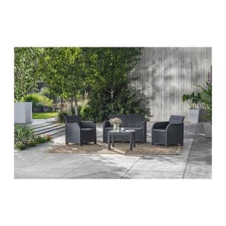 Les Tendances Les Tendances - allibert by keter - Salon de jardin SanRemo 4 places et table basse - imitation rotin tresse - gris graphite
