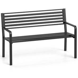 Costway Costway - Banc de Parc M&eacute;tallique 127cm &agrave; Lattes pour 2-3 Personnes avec Accoudoirs et Dossier, Si&egrave;ge Moderne pour Cour, Bord de Piscine, Porche, Noir