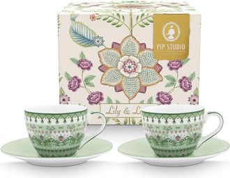 Pip Studio Lily&Lotus Light Green Espressotasse mit Untertasse 120ml Set2