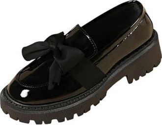 Generic Mocassins pour femme en cuir verni avec noeud - Bout rond - &Eacute;l&eacute;gantes et confortables - Style d&eacute;contract&eacute; - Pour le travail, le bureau, les loisirs, N