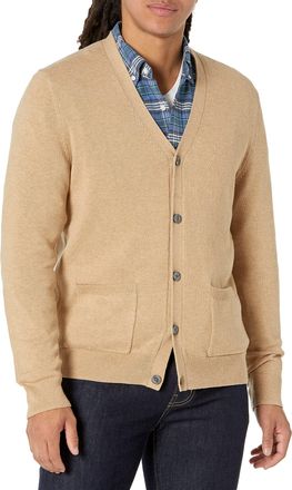 Amazon Essentials Herren Strickjacke aus Baumwolle, Kamelbraun Meliert, XXL