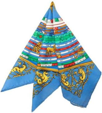 Herm&egrave;s Pre-owned Dies et Hore Silk Handkerchief - Femme - Pre-owned - Bleu - Taille: ONE Size