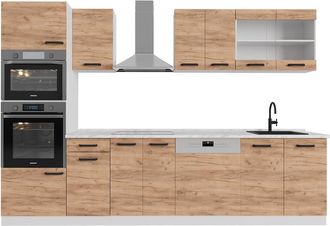 Vicco Komplettküche R-Line, Küchenblock, Goldkraft Eiche/Weiß, 300 cm AP Eiche