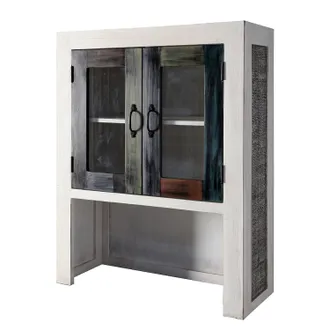 home24 Buffetaufsatz aus massivem Mangoholz & MDF | Lackiertes Echtholz in Vintage Wei&szlig; mit lackierten Eisen-Griffen | Klassisches K&uuml;chenelement f&uuml;r das Buff