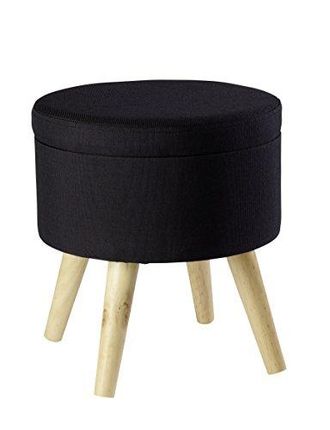 Echtwerk Tabouret Max, bo&icirc;te dassise, Cube dassise, Rond, avec Espace de Rangement, Housse Amovible, si&egrave;ge rembourr&eacute;, Pieds en Bois, Noir, 32 x 32 x 39 cm