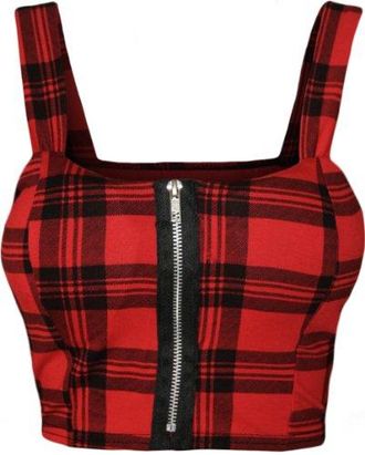 WearAll Bustier Imprimé Aztèque Tribal Top - Hauts - Femme - Rouge Tartan - 40-42