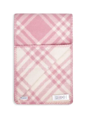 Burberry Womens Scarf Wool Pink Check Scarfs